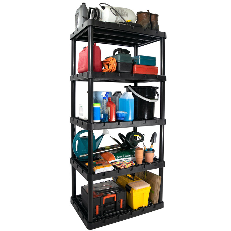 Black plastic shelving unit store